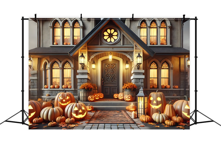 Halloween Pumpkin Lanterns Victorian House Backdrop RR7-299 – Dbackdrop