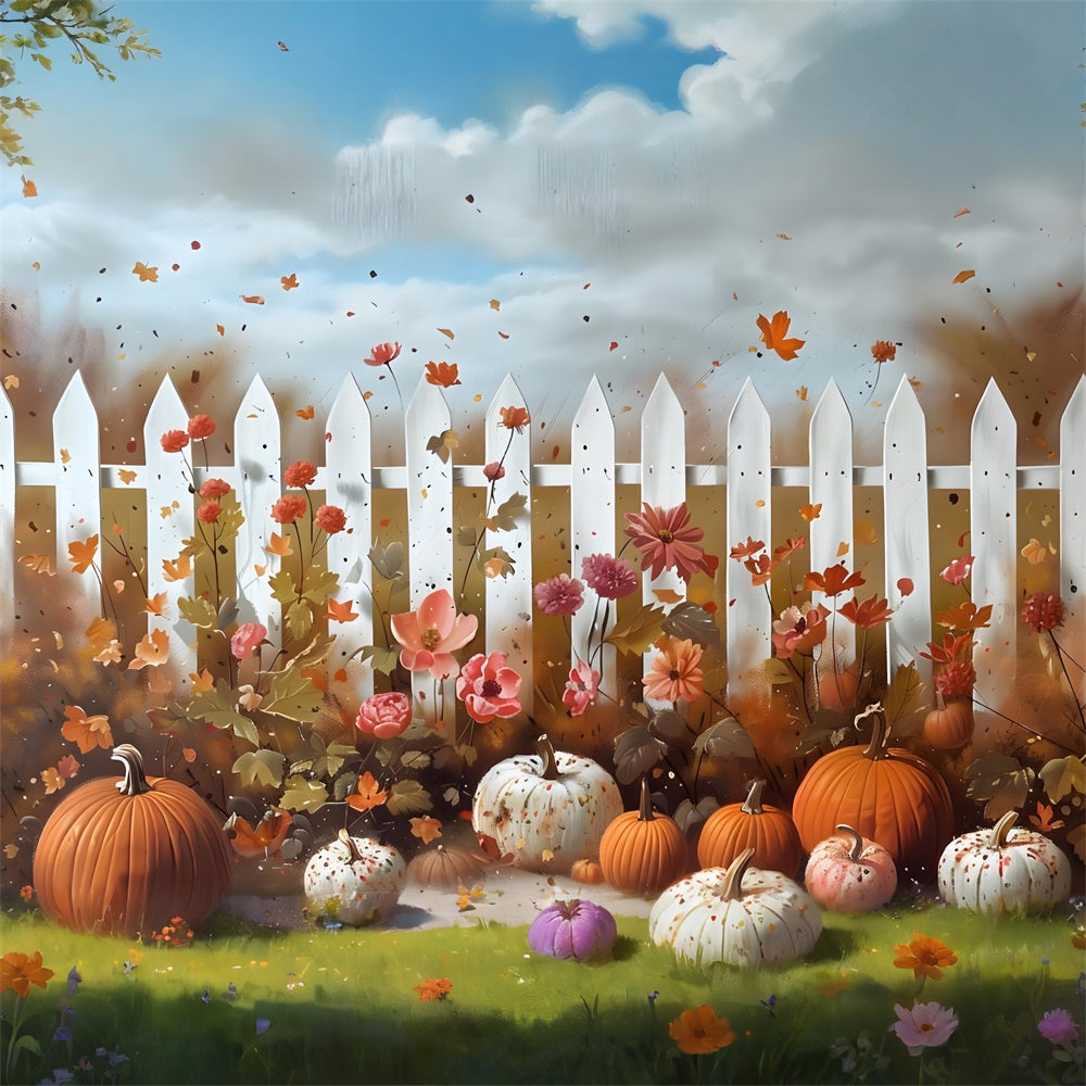 Whimsical Fall Garden Pumpkins Flowers Backdrop RR7-315 – Dbackdrop