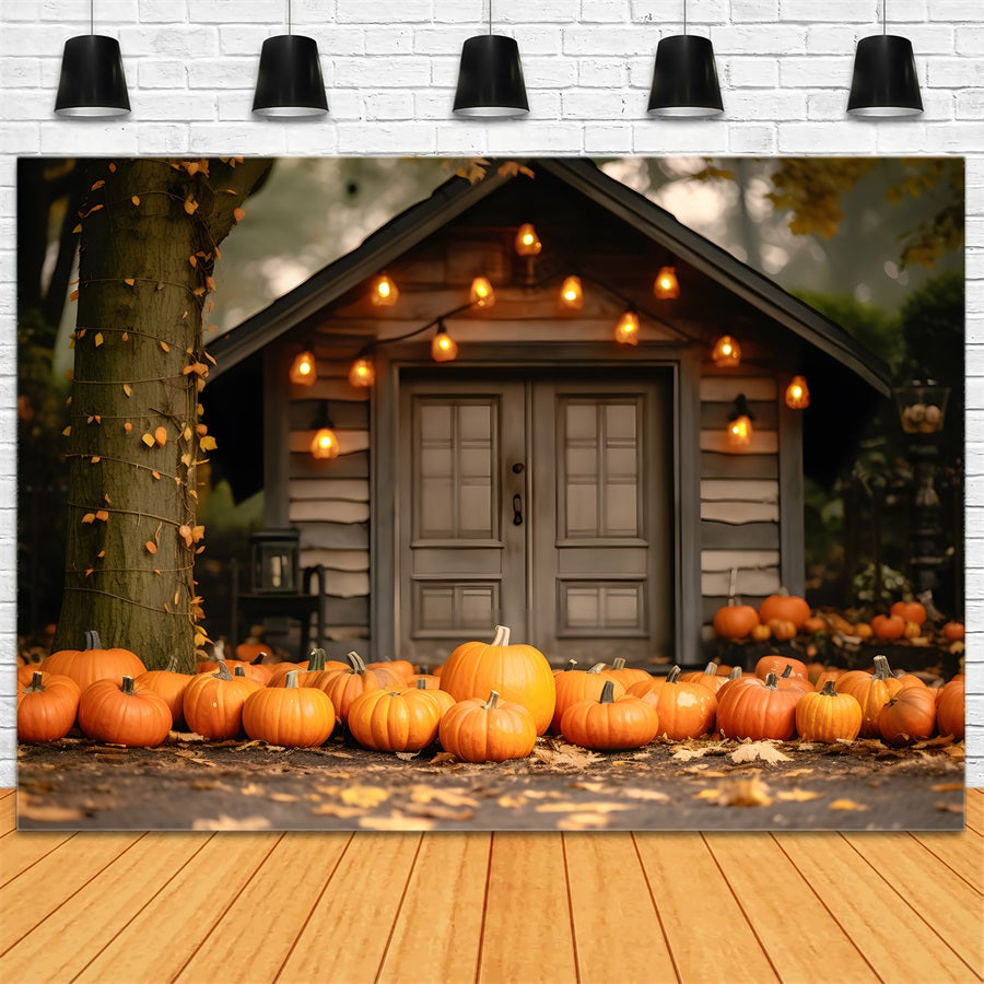 Autumn Evening Cozy Cabin Pumpkins Backdrop RR7-326 – Dbackdrop