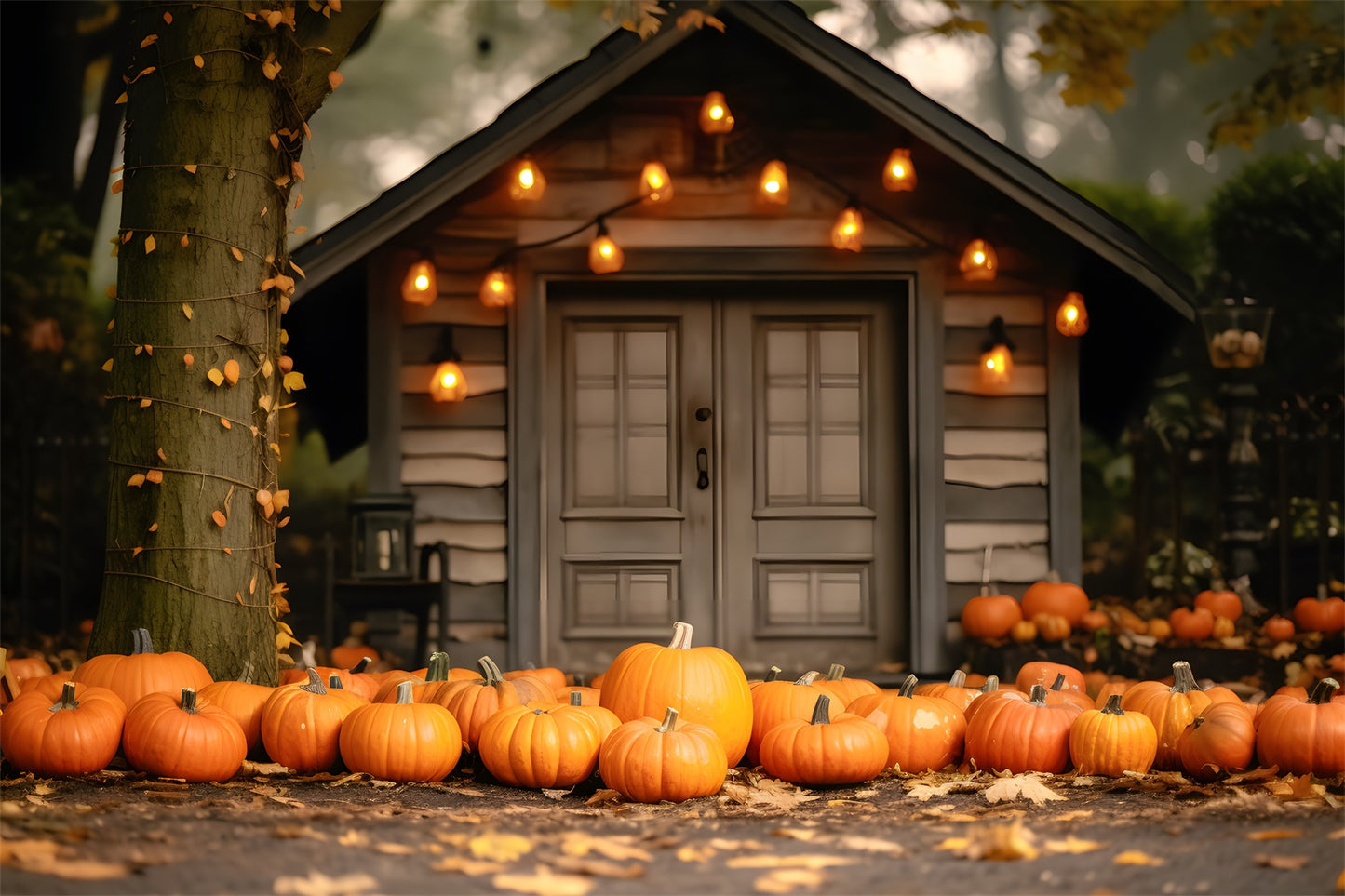 Autumn Evening Cozy Cabin Pumpkins Backdrop RR7-326 – Dbackdrop