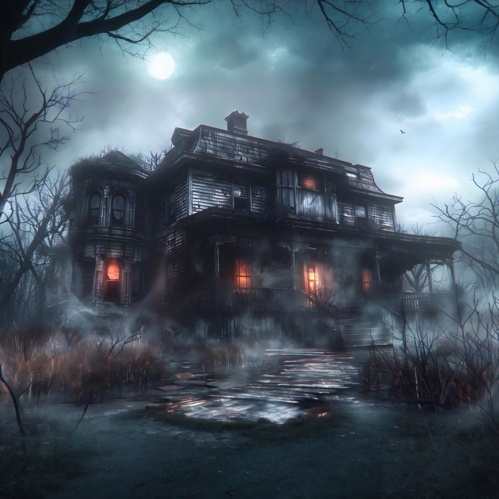 Halloween Haunted Mansion in the Mist Backdrop RR7-334 – Dbackdrop