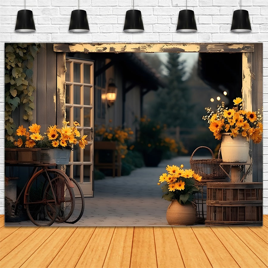 Autumn Farmhouse Sunflowers Backdrop RR7-339 – Dbackdrop