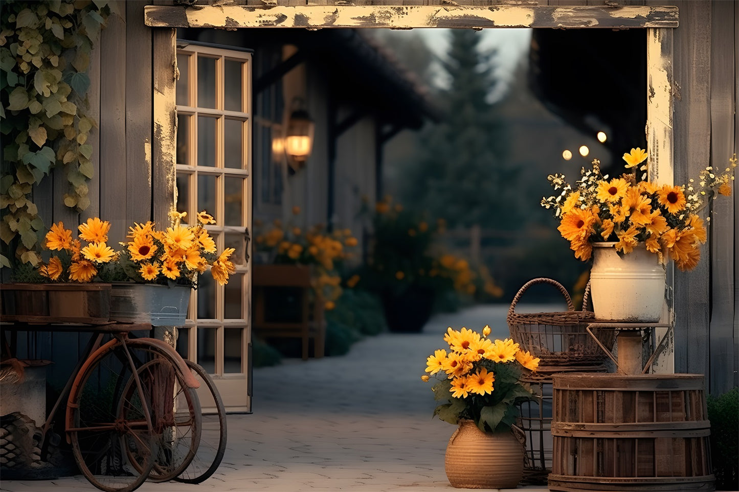 Autumn Farmhouse Sunflowers Backdrop RR7-339 – Dbackdrop