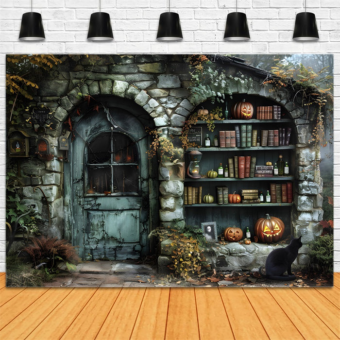 Halloween Witch's Cottage with Potion Books Backdrop RR7-347