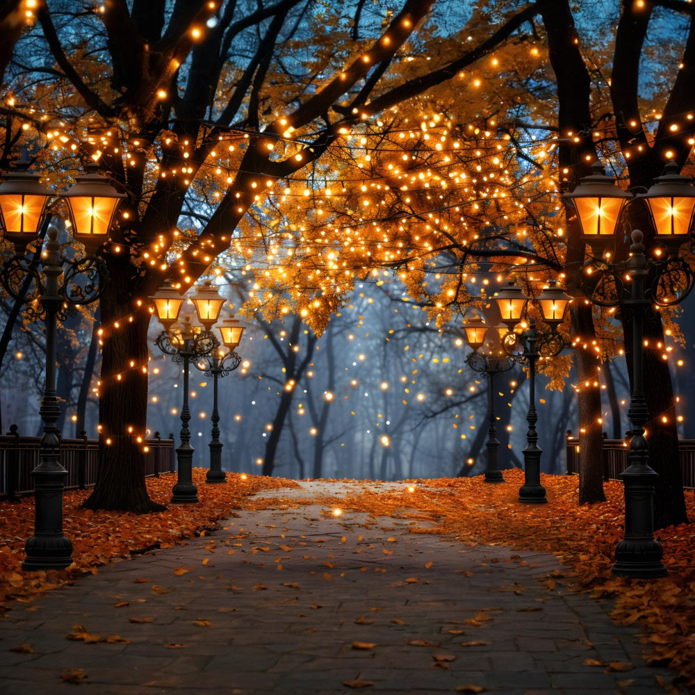 Enchanted Fall Walkway Lamp Trees Backdrop RR7-349 – Dbackdrop