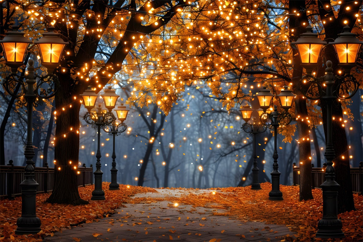 Enchanted Fall Walkway Lamp Trees Backdrop RR7-349 – Dbackdrop