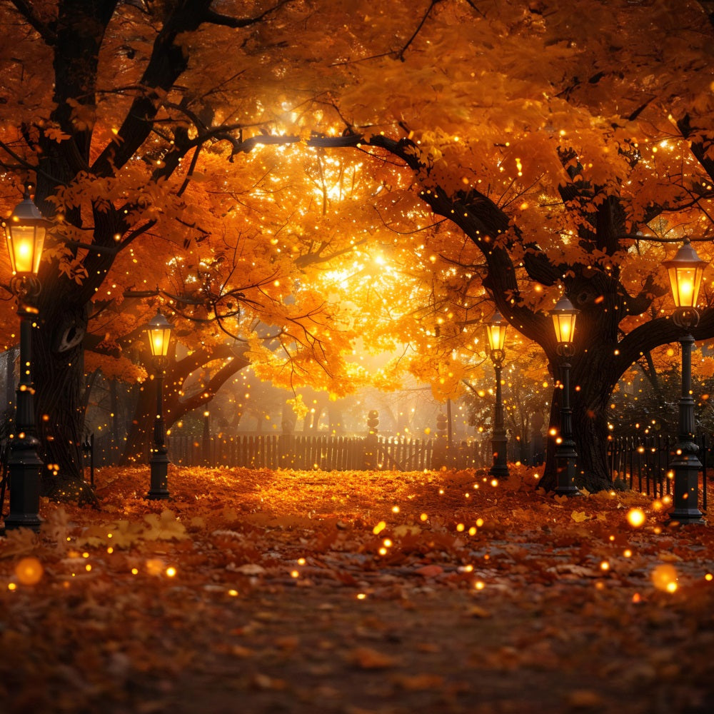Fall Lantern Path with Falling Leaves Backdrop RR7-357 – Dbackdrop