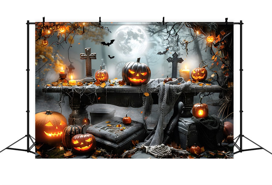 Halloween Graveyard Pumpkin Display Backdrop RR7-370 – Dbackdrop