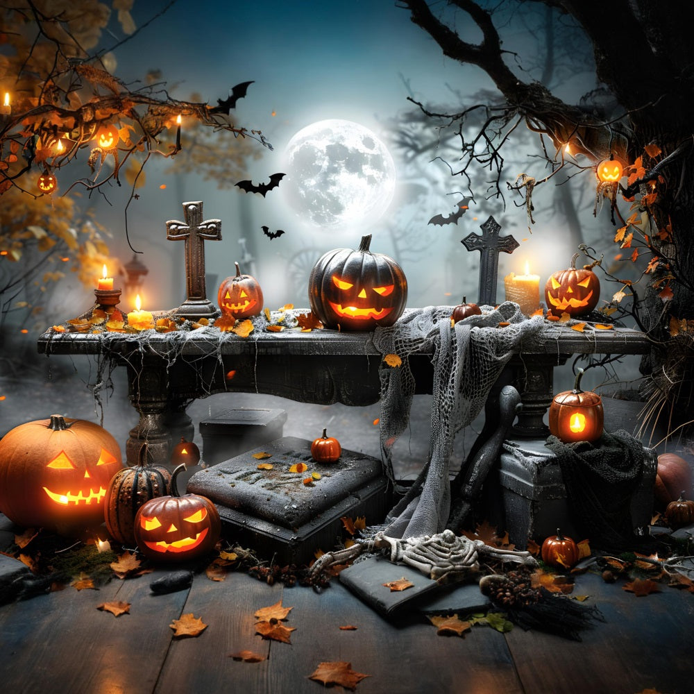 Halloween Graveyard Pumpkin Display Backdrop RR7-370 – Dbackdrop