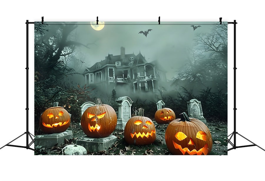 Halloween Haunted House Pumpkin Graveyard Backdrop RR7-371 – Dbackdrop