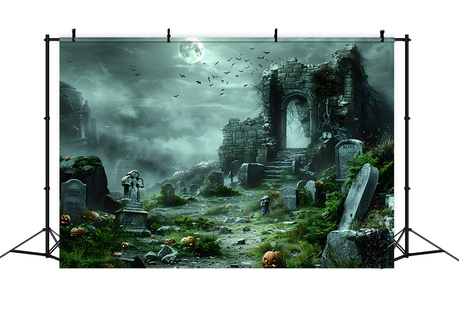 Halloween Haunted Ruins Pumpkin Graveyard Backdrop RR7-373 – Dbackdrop