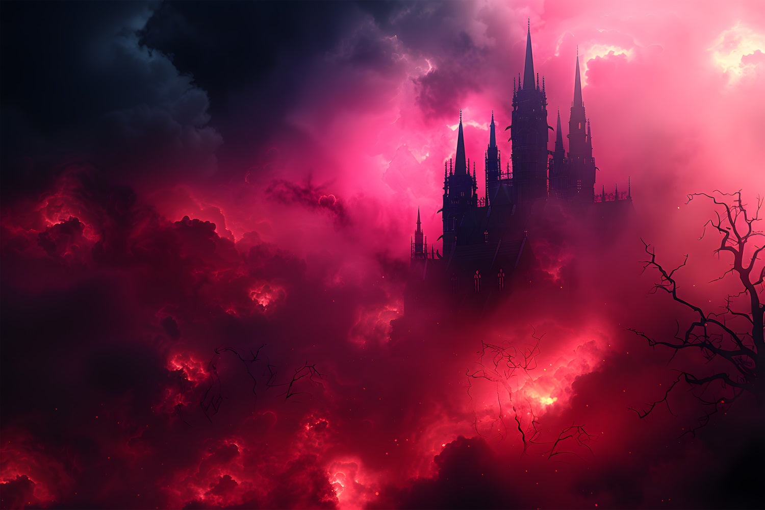 Halloween Dark Castle Blood Red Mist Backdrop RR7-376 – Dbackdrop