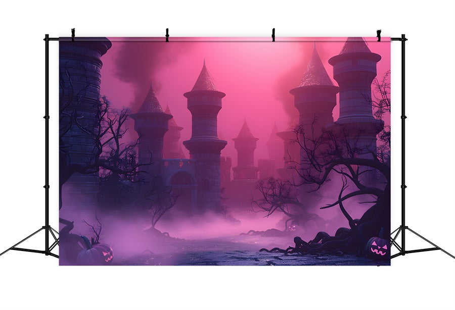 Halloween Haunted Castle Pink Mist Backdrop RR7-377 – Dbackdrop