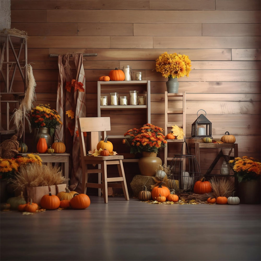 Pumpkins Flowers Halloween Barn Photography Backdrop RR7-381 – Dbackdrop