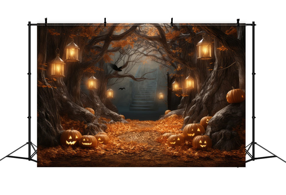 Pumpkin Lanterns Big Tree Halloween Backdrop RR7-386 – Dbackdrop