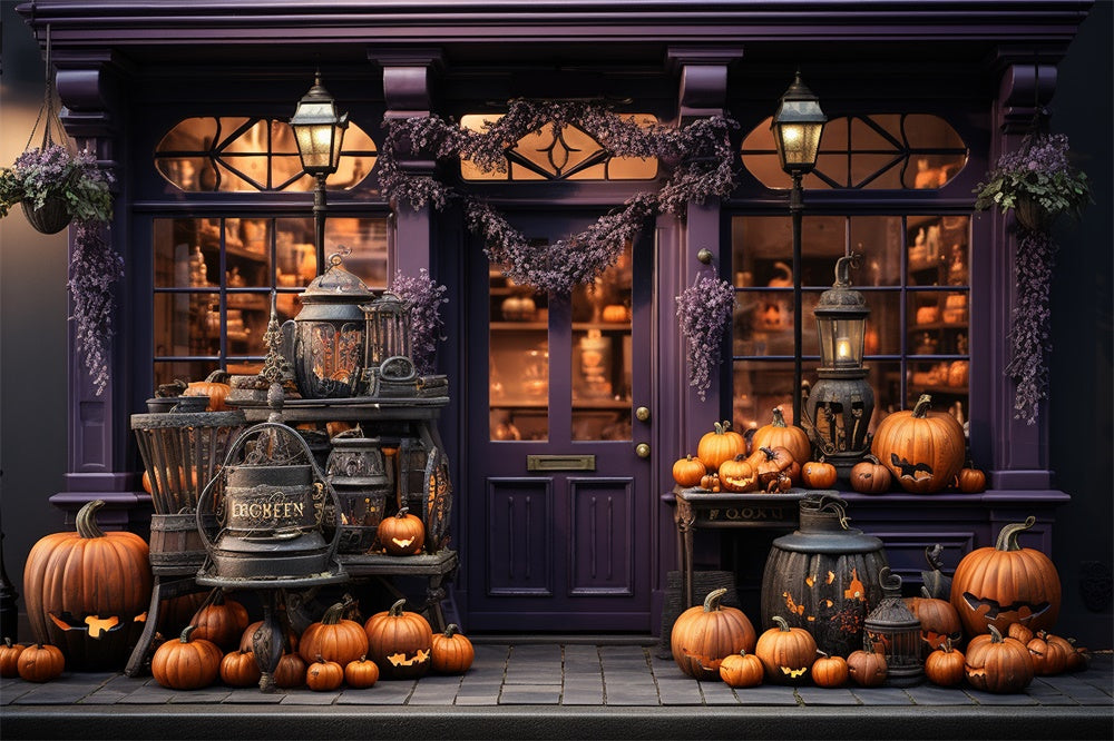 Pumpkins Store Window Halloween Backdrop RR7-390 – Dbackdrop