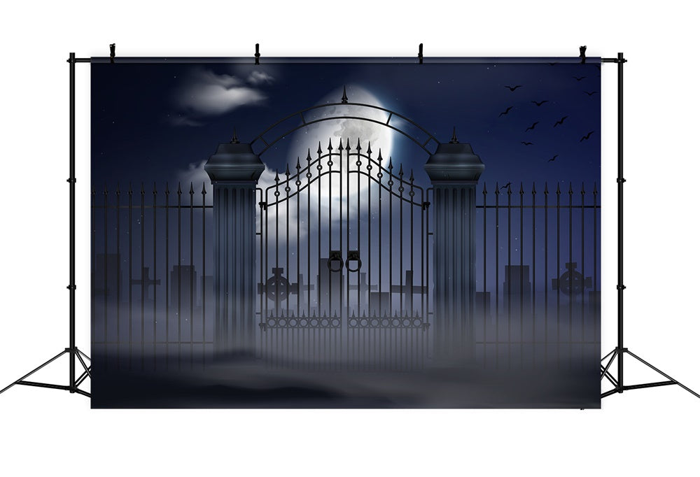 Halloween Old Cemetery Gate Moonlight Backdrop RR7-391 – Dbackdrop