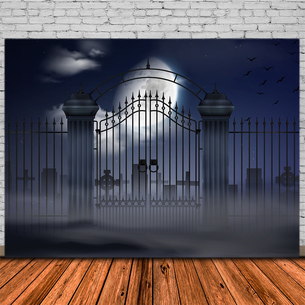 Halloween Old Cemetery Gate Moonlight Backdrop RR7-391 – Dbackdrop