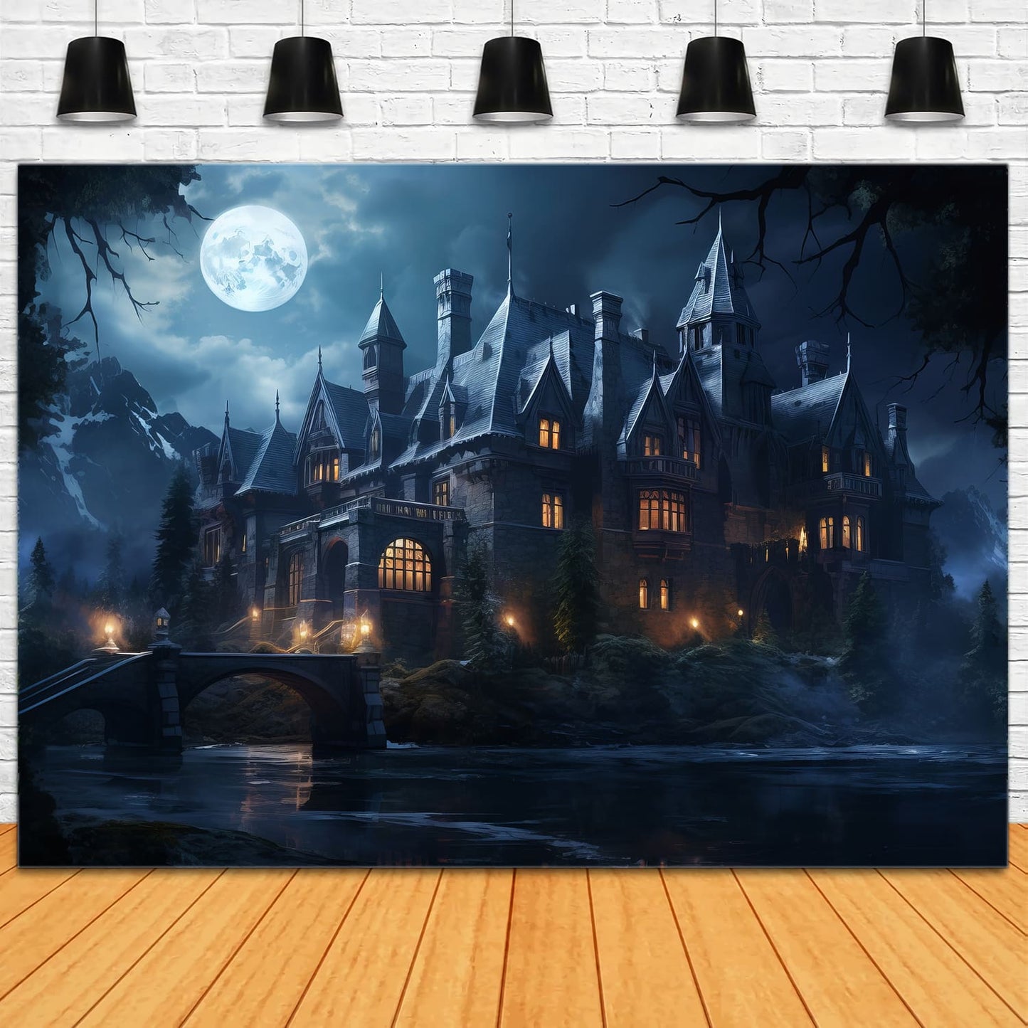 Halloween Haunted Castle Moonlight Backdrop RR7-40 – Dbackdrop