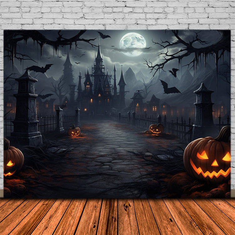 Halloween Moon Night Spooky Castle Backdrop RR7-417 – Dbackdrop