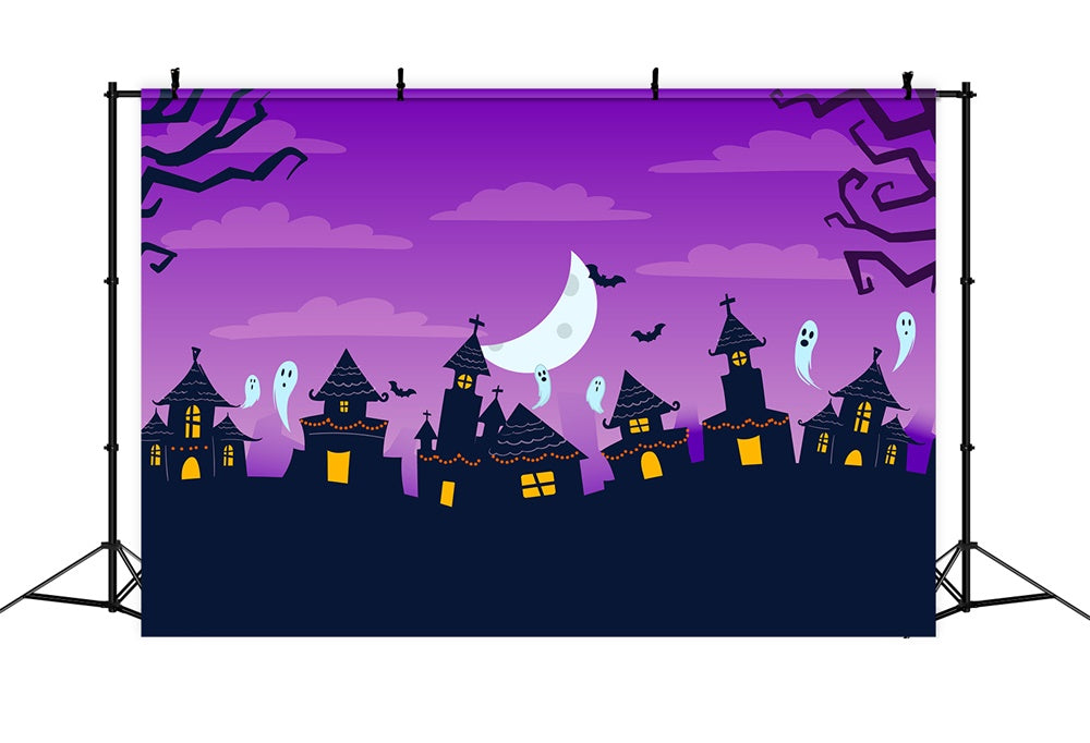 Hand Drawn Halloween Haunted Houses Backdrop RR7-420 – Dbackdrop