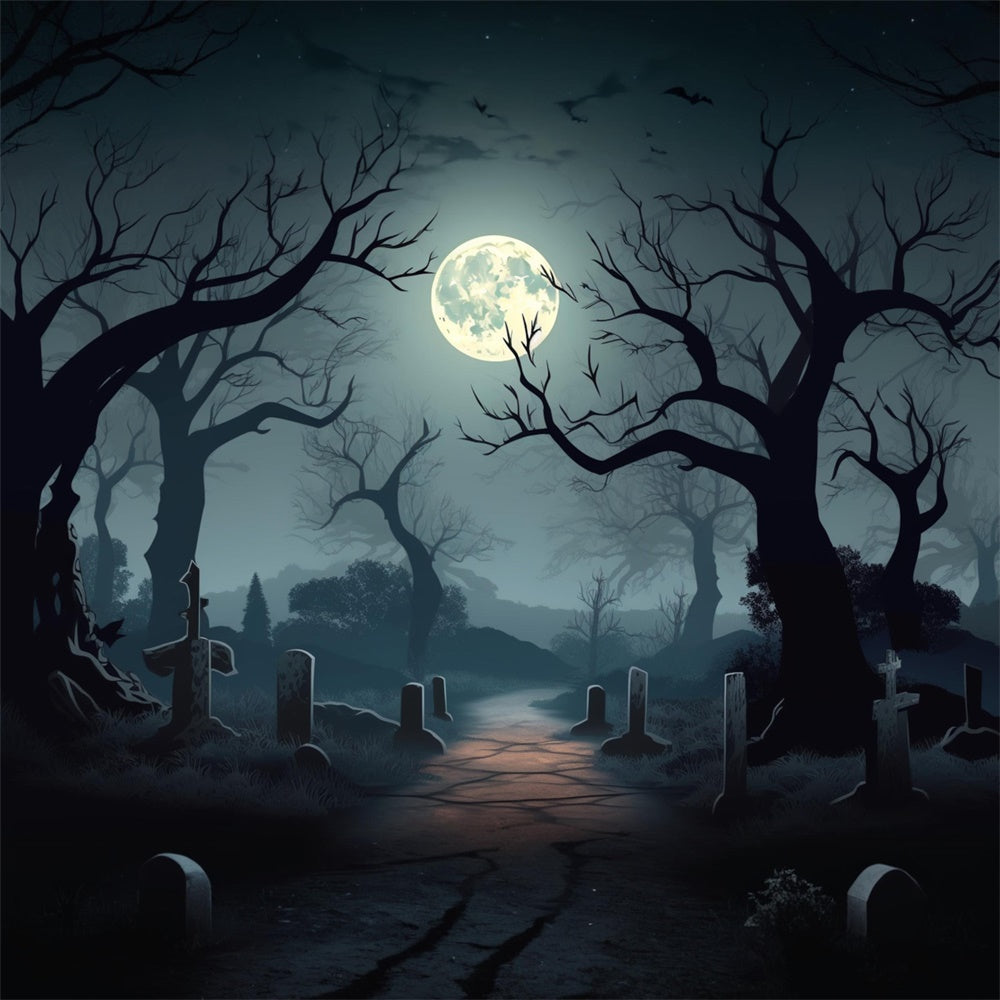 Halloween Full Moon Night Graveyard Backdrop RR7-425 – Dbackdrop