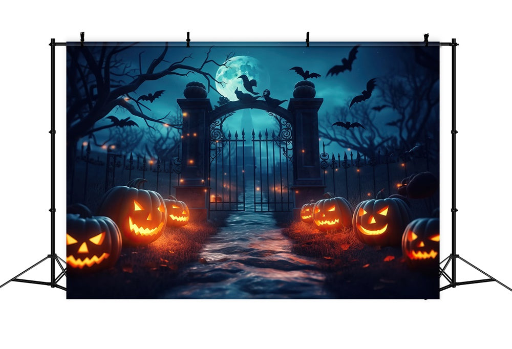 Spooky Cemetery Gate Pumpkin Halloween Backdrop RR7-426 – Dbackdrop