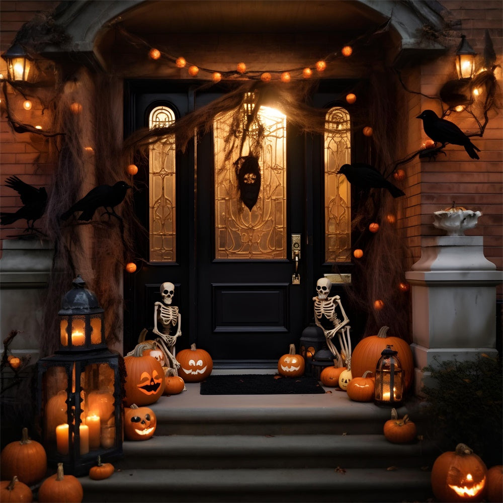 Halloween Night Decorated Yard Front Door Backdrop RR7-428 – Dbackdrop