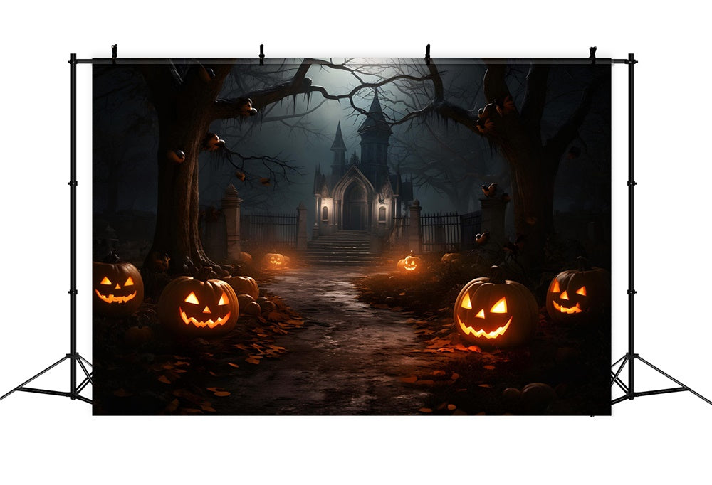 Halloween Forest Night Haunted Castle Backdrop RR7-435 – Dbackdrop