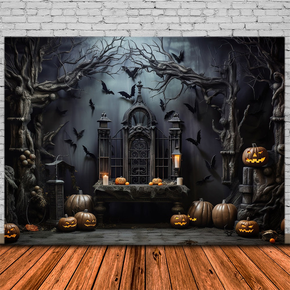 Halloween Scary Dark Room Pumpkin Bats Backdrop RR7-444 – Dbackdrop