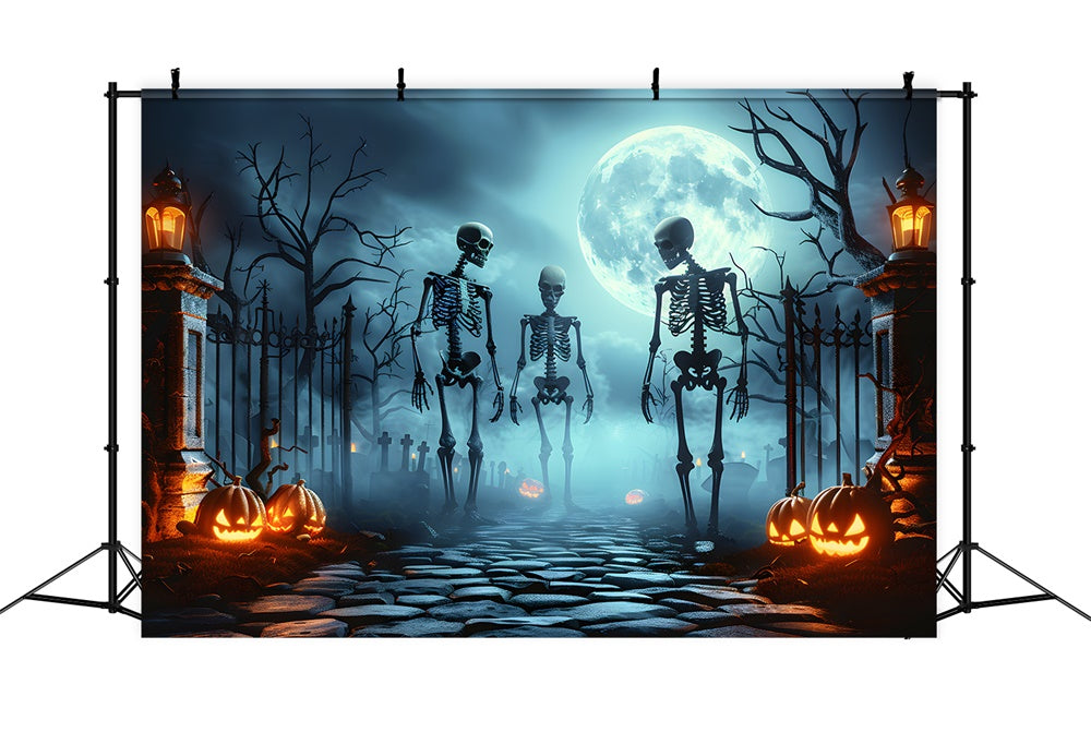Halloween Spooky Cemetery Gate Skeleton Backdrop RR7-454 – Dbackdrop