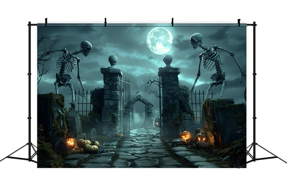 Halloween Scary Skeleton Graveyard Gate Backdrop RR7-457 – Dbackdrop