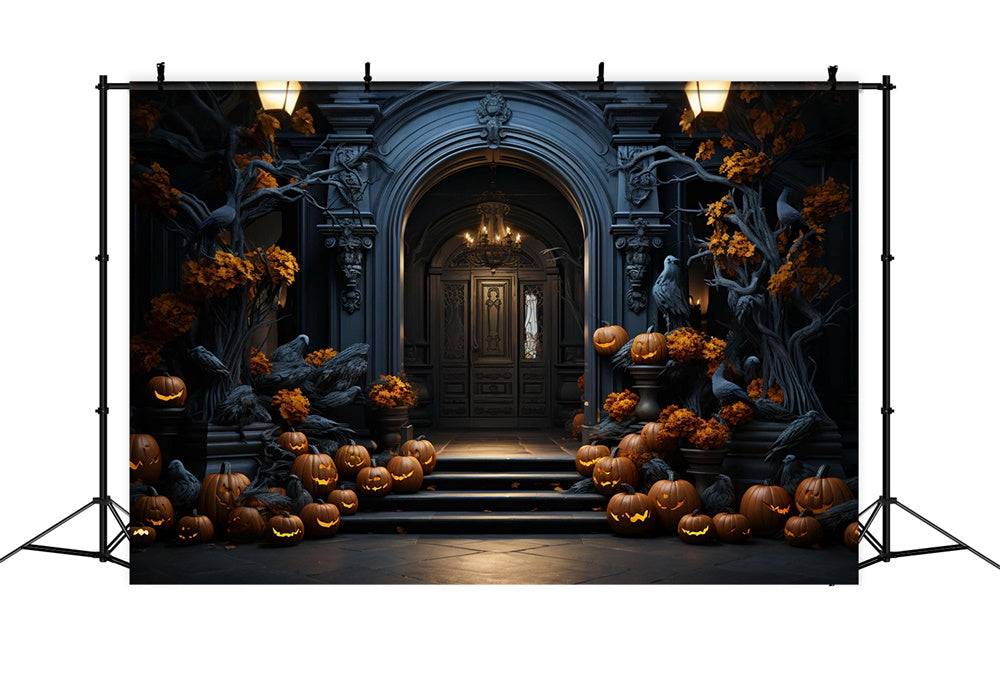 Halloween Pumpkin Mansion Gate Backdrop RR7-467 – Dbackdrop