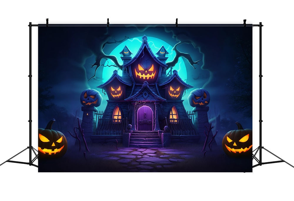Evil Pumpkin House Halloween Photography Backdrop RR7-470 – Dbackdrop