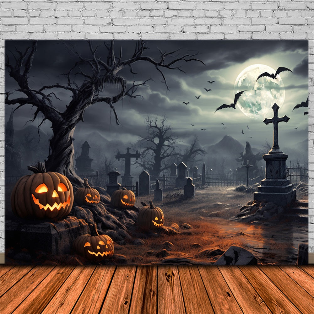 Halloween Graveyard Moonlit Night Backdrop RR7-471 – Dbackdrop