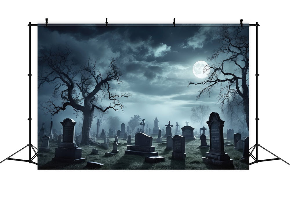 Spooky Halloween Graveyard Full Moon Backdrop RR7-472 – Dbackdrop