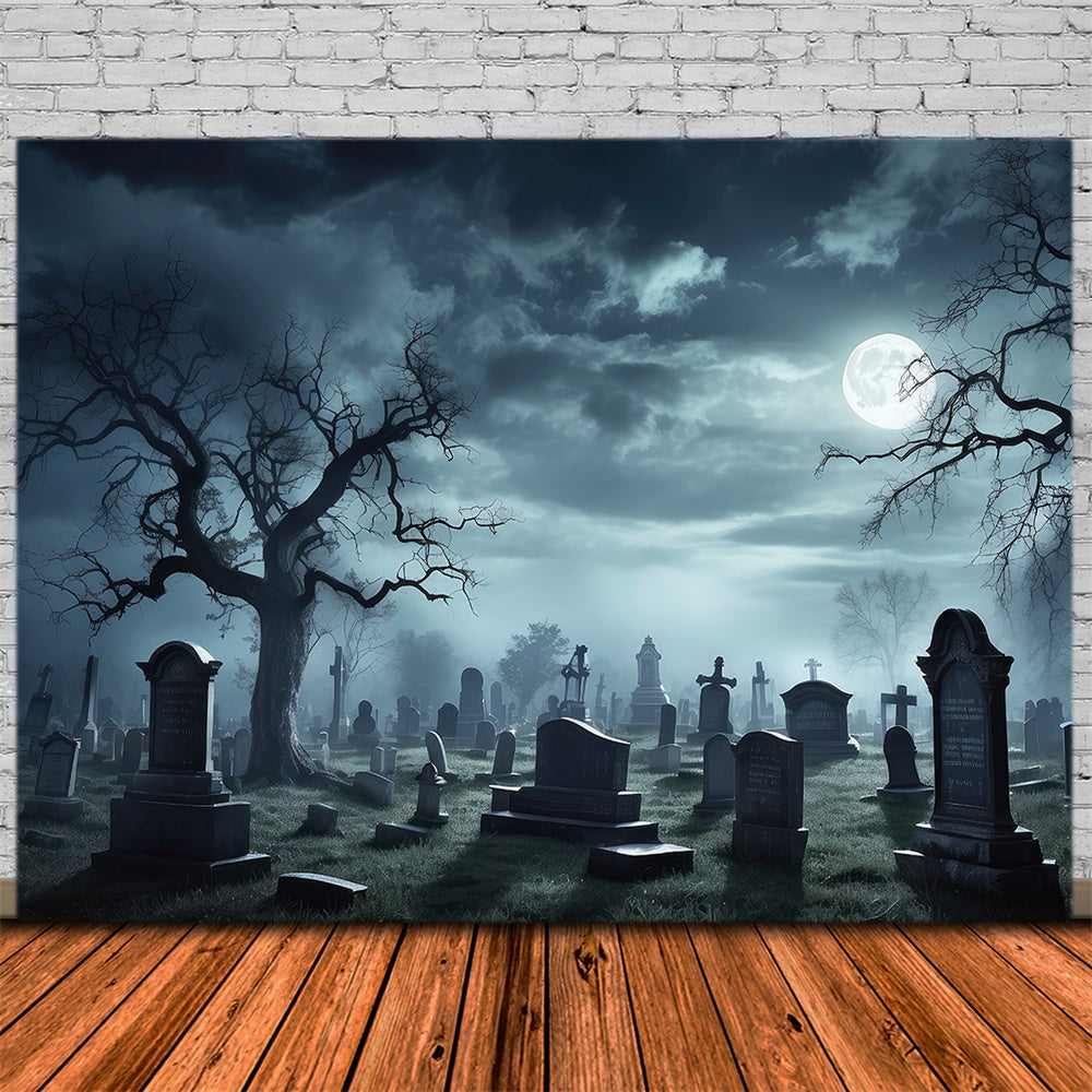Spooky Halloween Graveyard Full Moon Backdrop RR7-472 – Dbackdrop