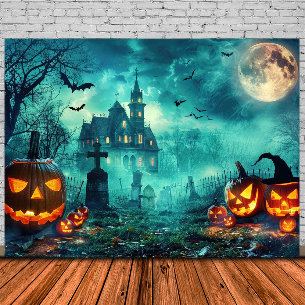Cemetery Ghost House Halloween Moon Backdrop RR7-477 – Dbackdrop