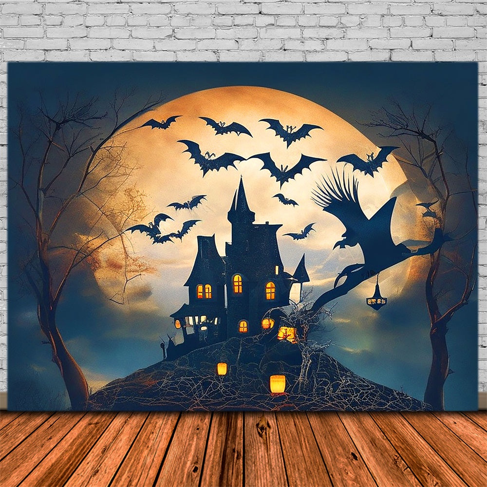 Halloween Full Moon Castle Bats Witch Backdrop RR7-479 – Dbackdrop