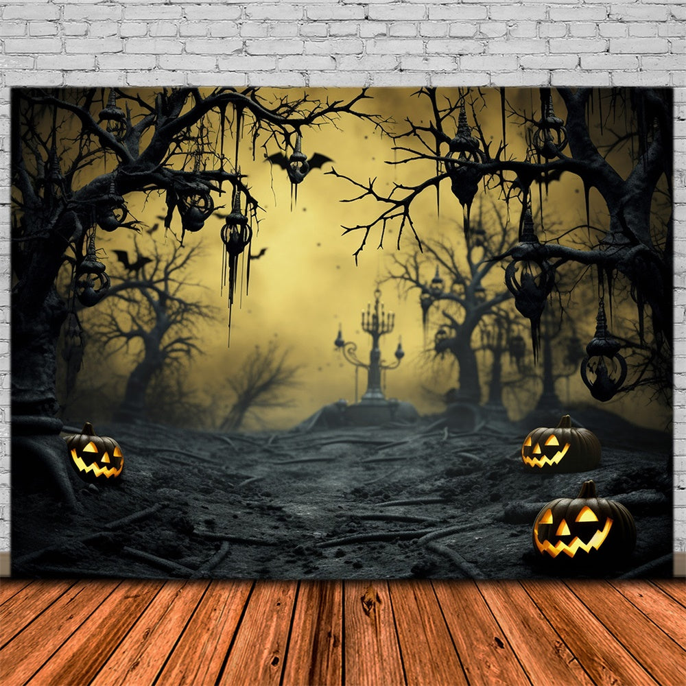 Halloween Woods Withered Trees Pumpkin Backdrop RR7-480 – Dbackdrop