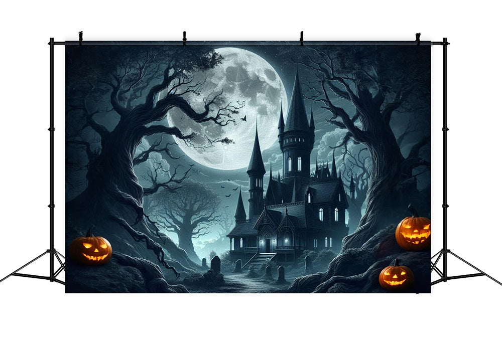 Halloween Spooky Castle Full Moon Backdrop RR7-484 – Dbackdrop