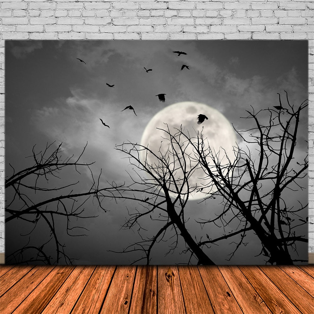 Halloween Night Dark Sky Moon Bats Backdrop RR7-487 – Dbackdrop