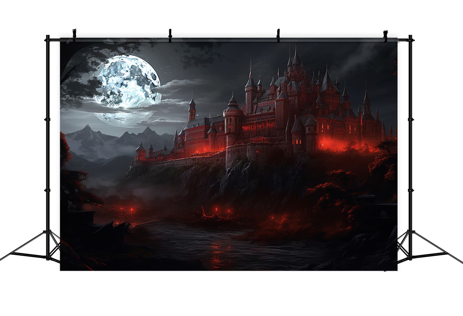 Gothic Dark Castle Halloween Moonlight Backdrop RR7-49 – Dbackdrop