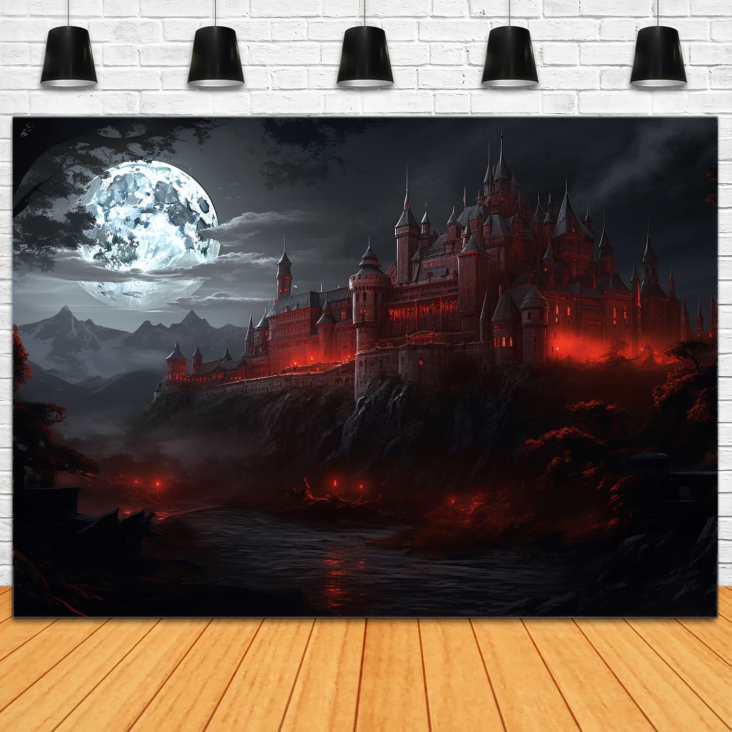 Gothic Dark Castle Halloween Moonlight Backdrop RR7-49 – Dbackdrop