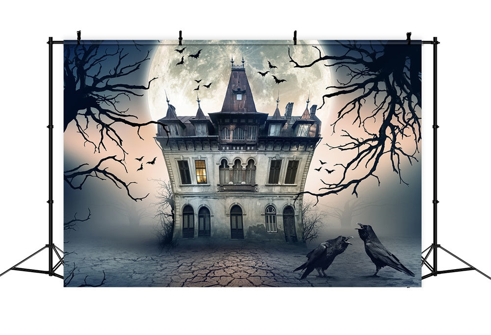 Haunted House Halloween Full Moon Backdrop RR7-493 – Dbackdrop