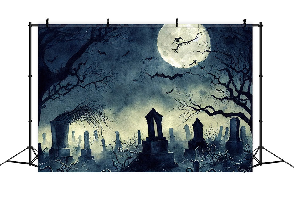 Halloween Graveyard Withered Trees Backdrop RR7-495 – Dbackdrop