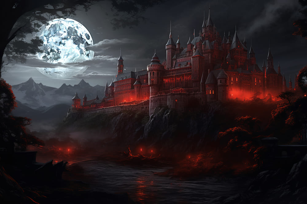 Gothic Dark Castle Halloween Moonlight Backdrop RR7-49 – Dbackdrop