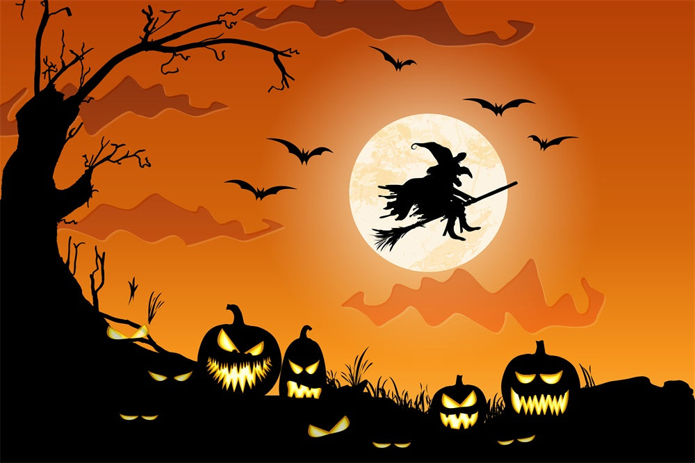 Halloween Dusk Evil Pumpkin Witch Backdrop RR7-504 – Dbackdrop