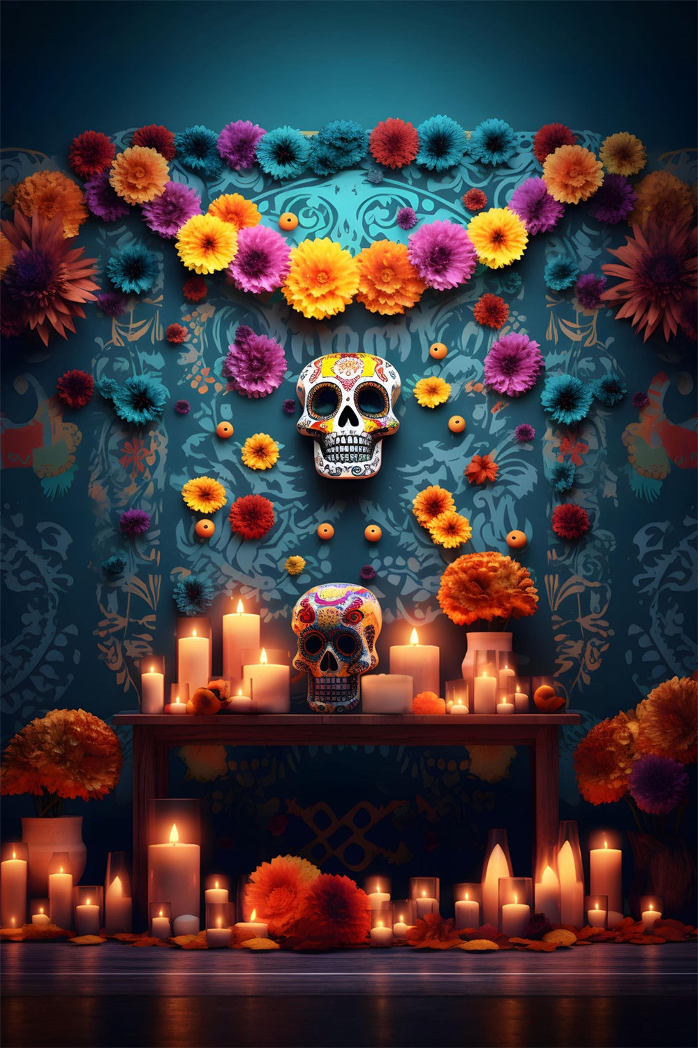 Halloween Scary Skull Flower Wall Candle Backdrop RR7-520 – Dbackdrop