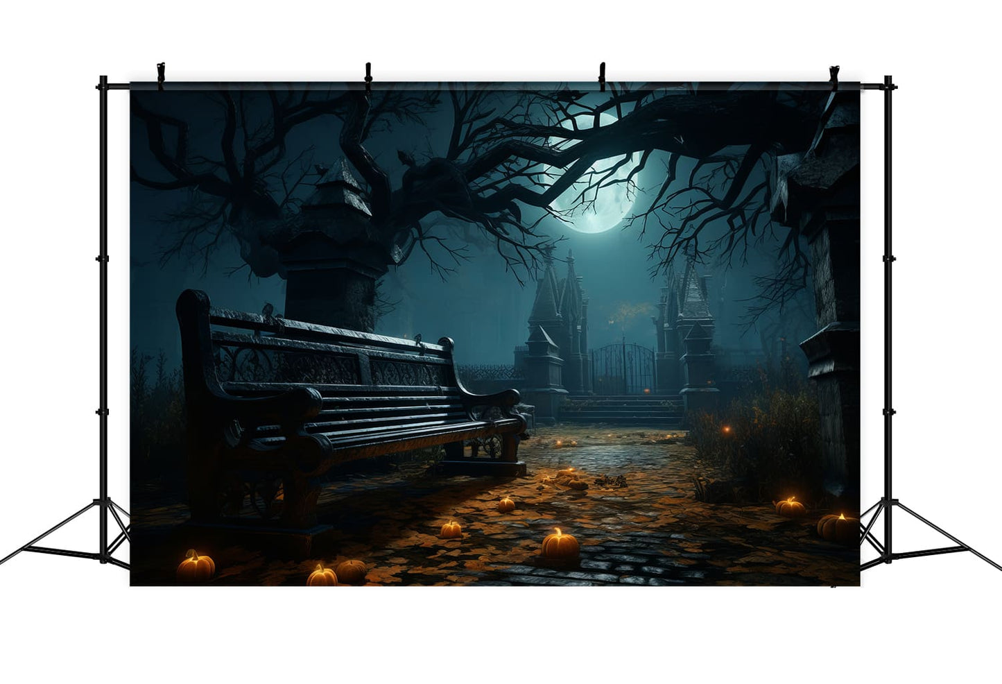 Ghostly Cemetery Crossroad Halloween Backdrop RR7-56 – Dbackdrop